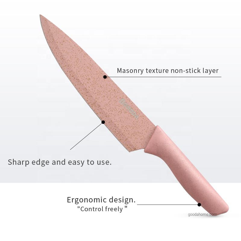 6 Pcs Stainless Steel Plastic Kitchen Knife Set Non-Stick Coating Blade ...