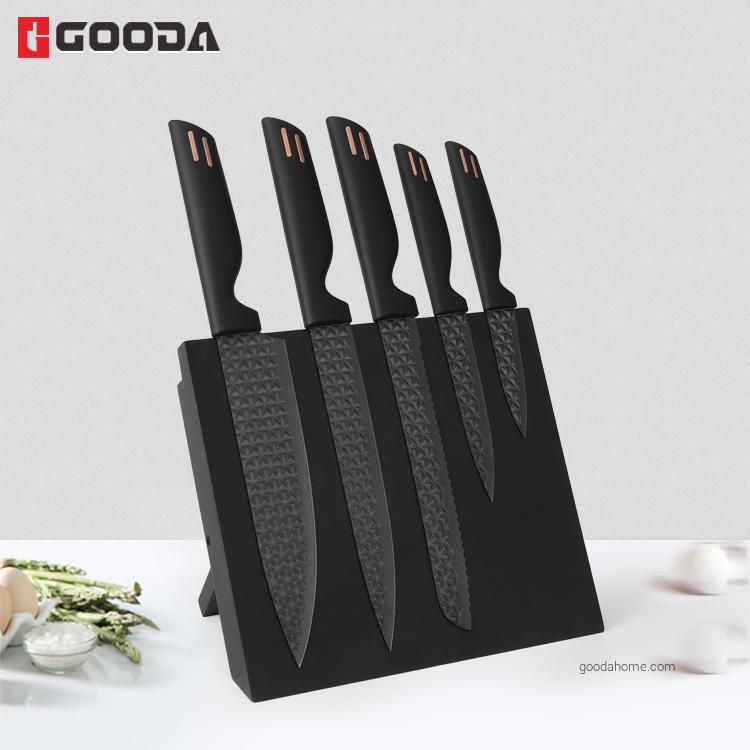 8 Piece Embossed Rose Gold Blade Kitchen Knife Set - Ouda