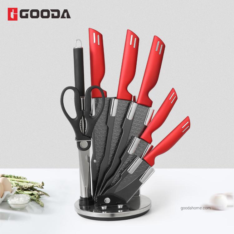 8 Piece Embossed Rose Gold Blade Kitchen Knife Set - Ouda
